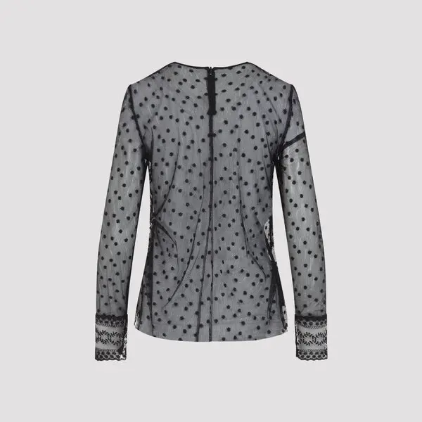 Alberta Ferretti L/s Pois Tulle Top