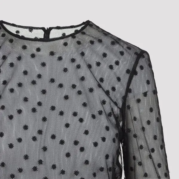 Alberta Ferretti Polka-dot Tulle Top - Black