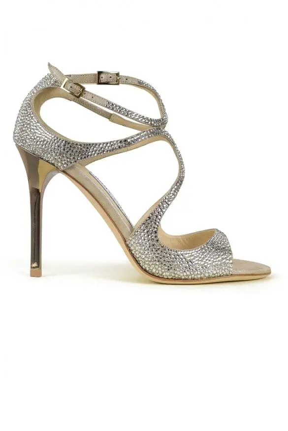 JIMMY CHOO Suede Crystal Lang Sandals - Cream