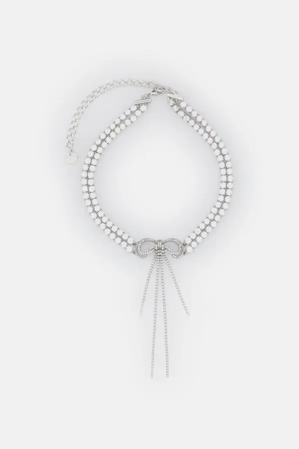 SELF-PORTRAIT Double Crystal Bow Choker - Multicolor