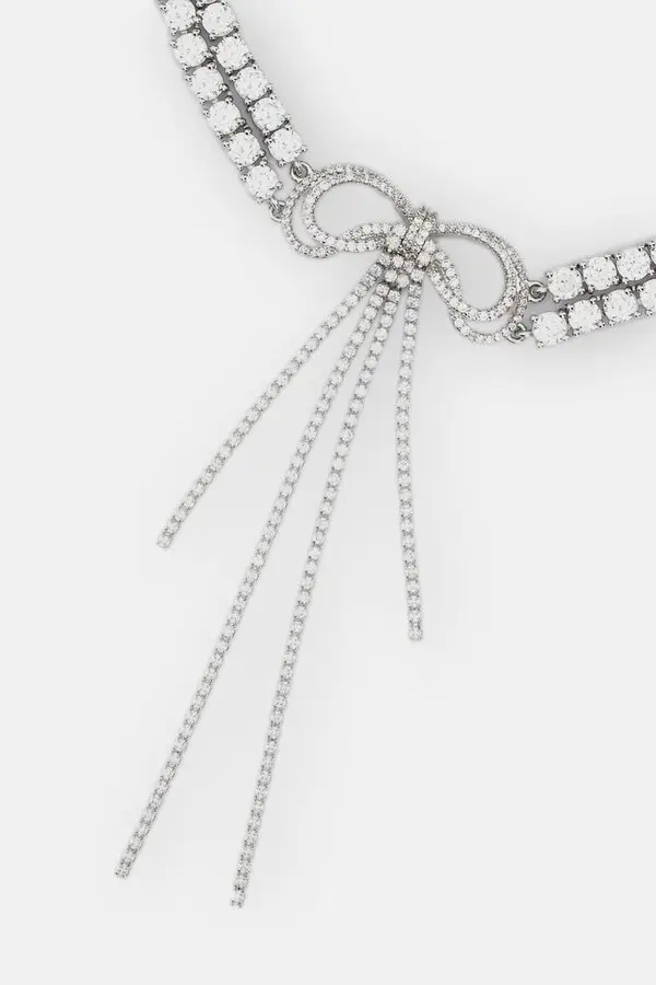 SELF-PORTRAIT Double Crystal Bow Choker - Multicolor