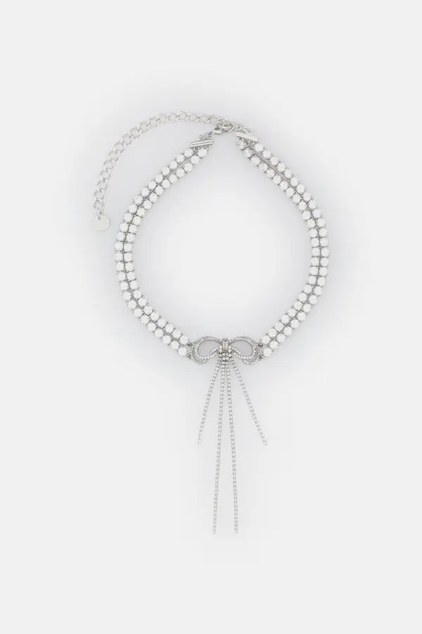 SELF-PORTRAIT Double Crystal Bow Choker - Multicolor