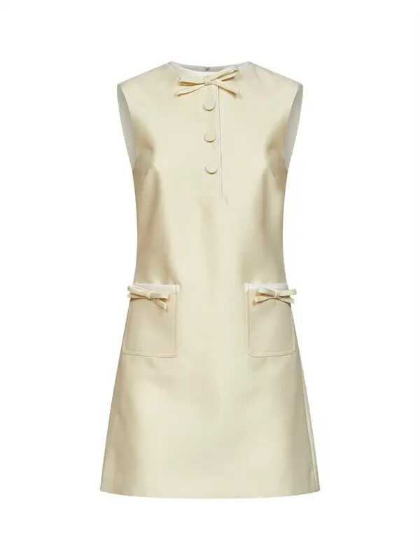 SELF-PORTRAIT Yellow Taffeta Mini Dress With Bows Detail - Multicolor