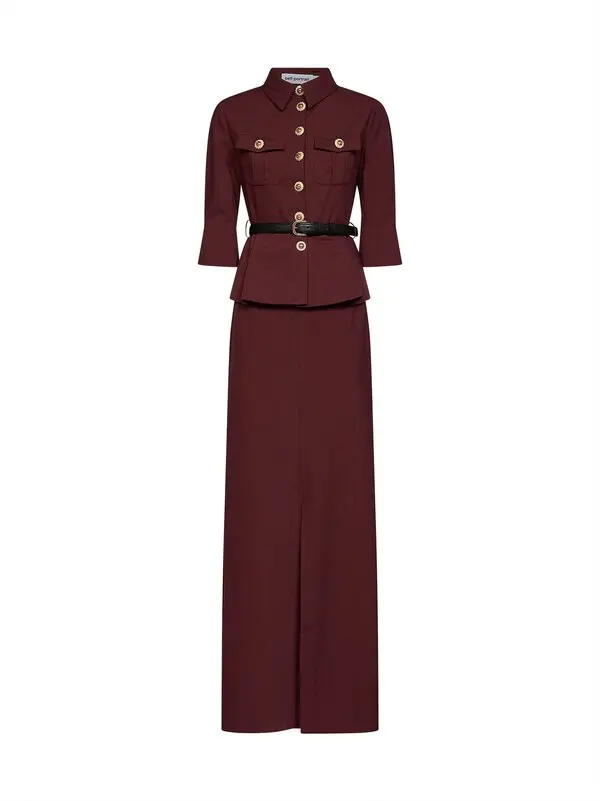 SELF-PORTRAIT Twill Belted Maxi Dress - Multicolor