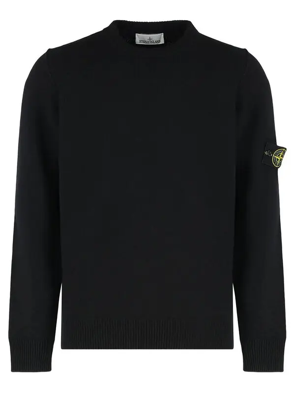 Stone Island Regular-fit Crew-neck Sweater With Ribbed Finish - Black