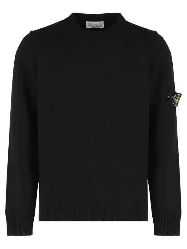 Stone Island Regular-fit Crew-neck Sweater With Ribbed Finish - Black
