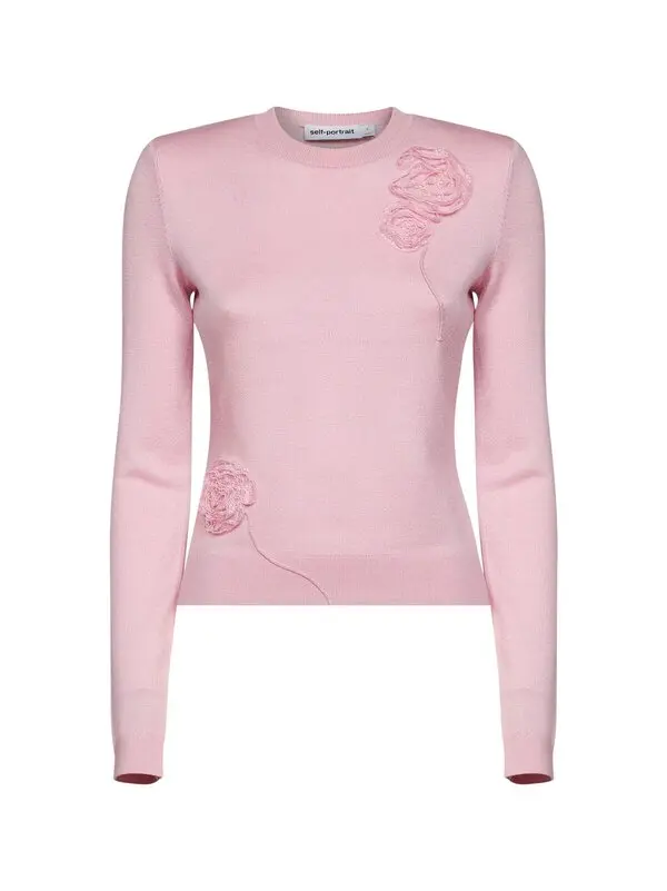 SELF-PORTRAIT Knit Jumper With Floral Details - Multicolor