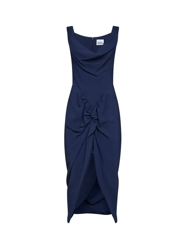VIVIENNE WESTWOOD French Navy Stretch Viscose Panther Midi Dress - Multicolor