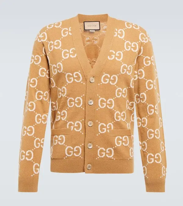 Gucci Gg Jacquard Wool Cardigan - Cream