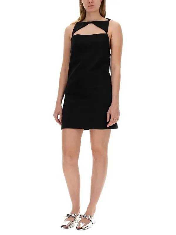 Versace Wool Blend Straight Mini Dress With Cut-out