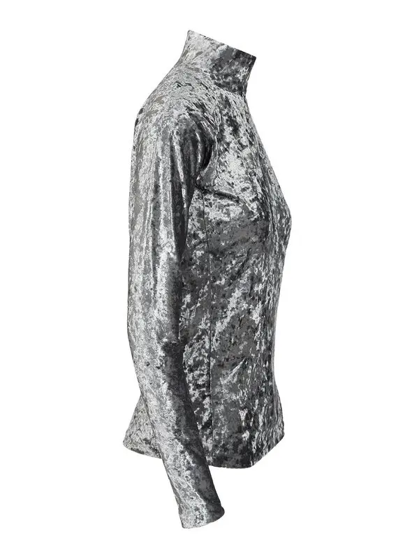 FORTE_FORTE Iridescent Stretch Velvet Turtleneck - Gray