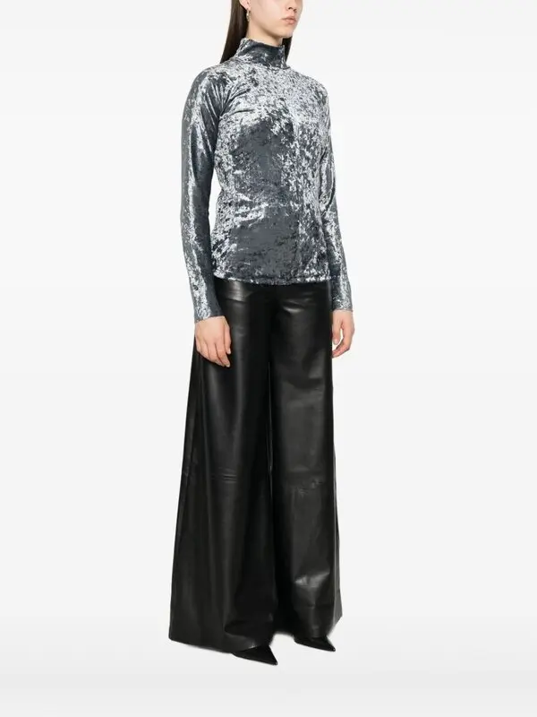 FORTE_FORTE Iridescent Stretch Velvet Turtleneck - Gray