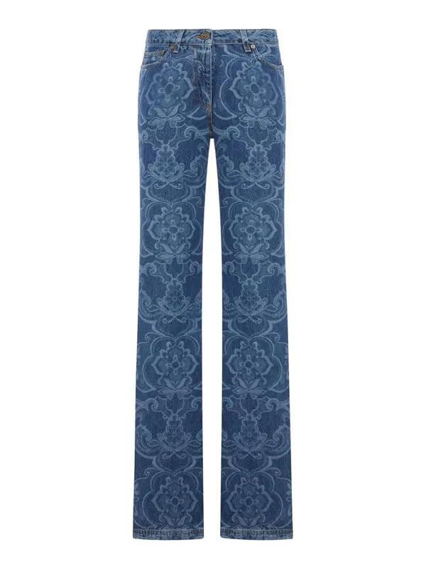 Etro Jacquard Denim Jeans With Ornamental Pattern - Blue