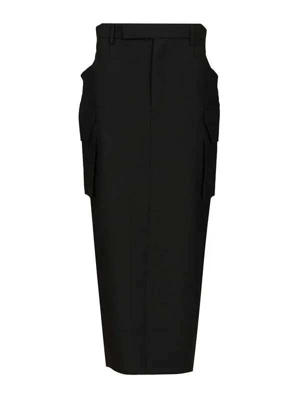 Rick Owens Firebanks Wool Midi Skirt - Black