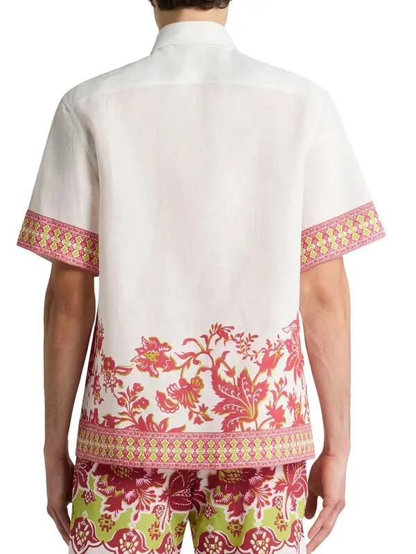 Etro Oversized Linen Shirt With Placed Floral Print