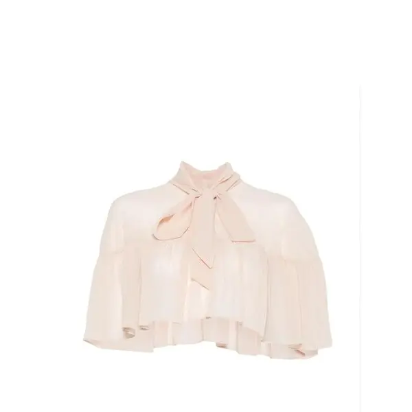 Max Mara Silk Tie Detail Ruffle Trim Blouse - Pink