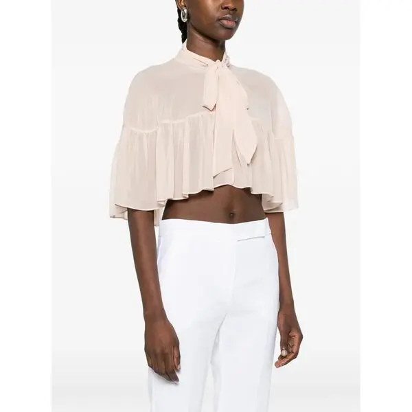 Max Mara Silk Tie Detail Ruffle Trim Blouse - Pink