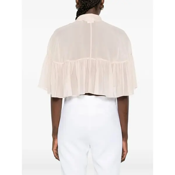 Max Mara Silk Tie Detail Ruffle Trim Blouse - Pink