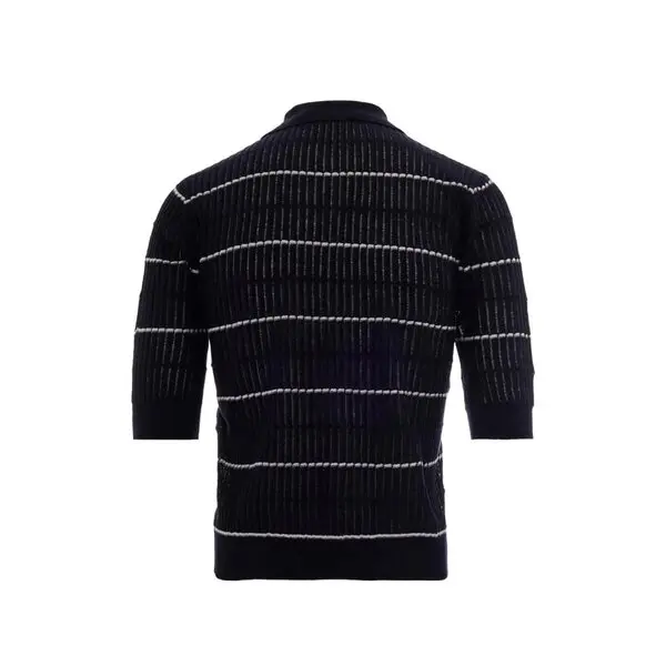 Max Mara Striped Ribbed Silk And Wool Polo Top - Black