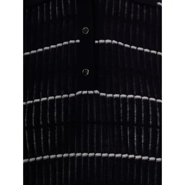 Max Mara Striped Ribbed Silk And Wool Polo Top - Black
