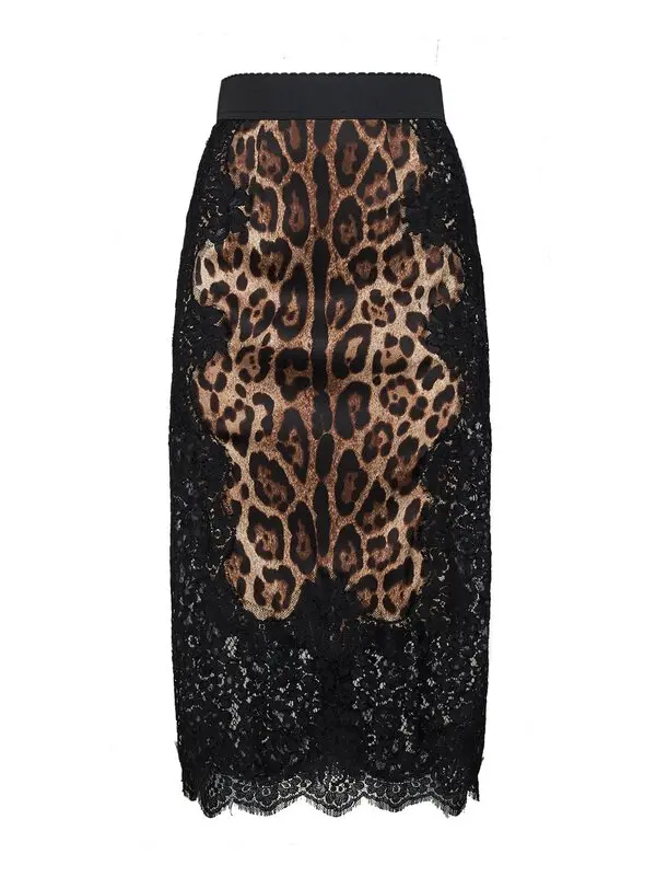 Dolce & Gabbana Leopard-print Satin And Lace Pencil Midi Skirt - Multicolor