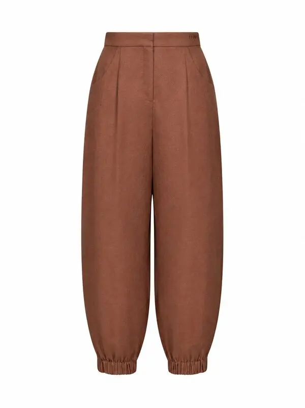 Fendi Brown Linen And Cotton High-rise Balloon Trousers - Multicolor