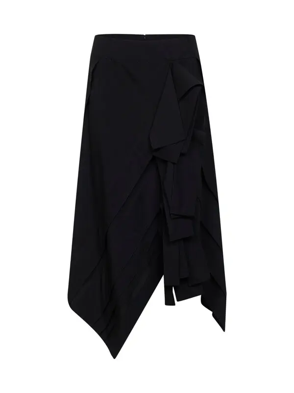 Bottega Veneta Wool Asymmetric Midi Skirt With Ruffles - Multicolor