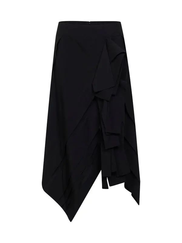 Bottega Veneta Wool Asymmetric Midi Skirt With Ruffles - Multicolor