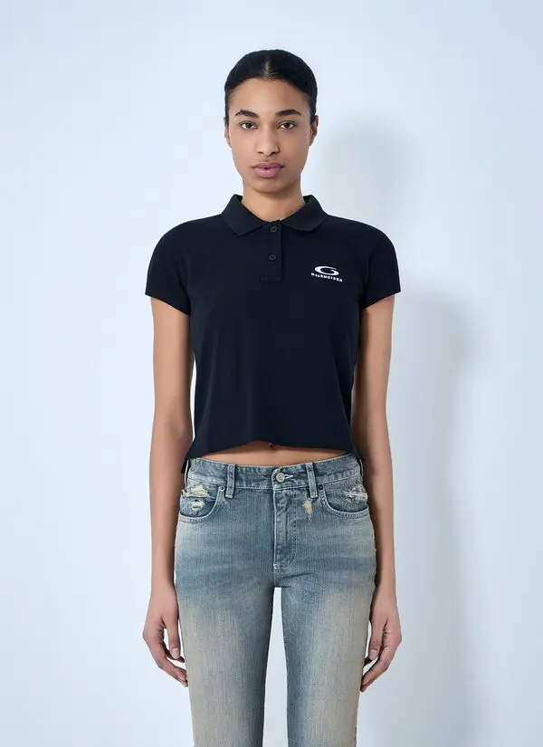 Balenciaga Cropped Polo Shirt - Black