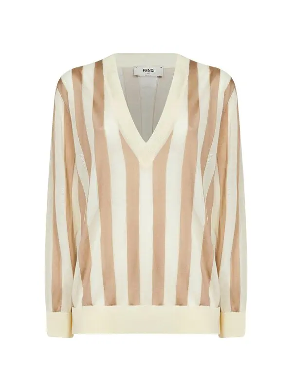 Fendi Beige Pequin Silk And Cotton Sweater - Multicolor