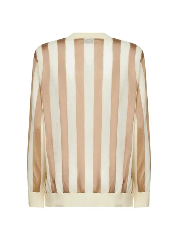 Fendi Beige Pequin Silk And Cotton Sweater - Multicolor