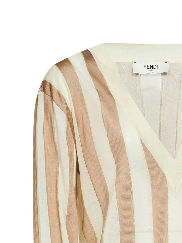 Fendi Beige Pequin Silk And Cotton Sweater - Multicolor