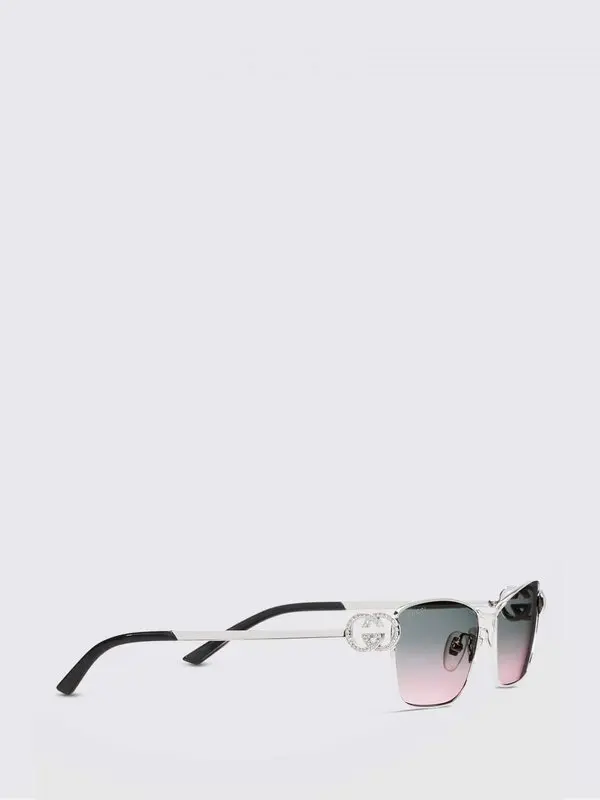 Gucci Cat-eye Metal Sunglasses With Gg Monogram And Tinted Lenses - Gray