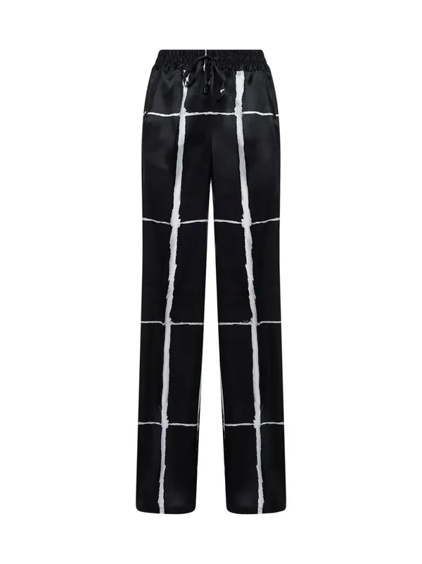 Kiton Black And White Printed Silk Drawstring Trousers