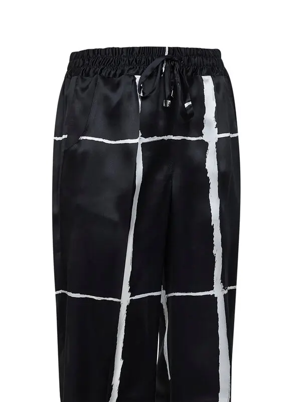 Kiton Black And White Printed Silk Drawstring Trousers