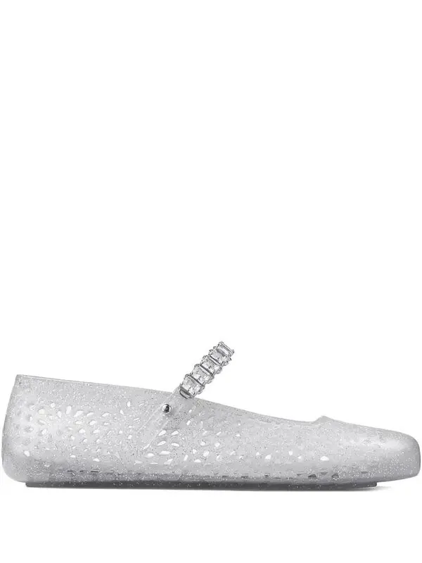 JIMMY CHOO Crystal Embellished Jelly Ballerina Flats - Silver