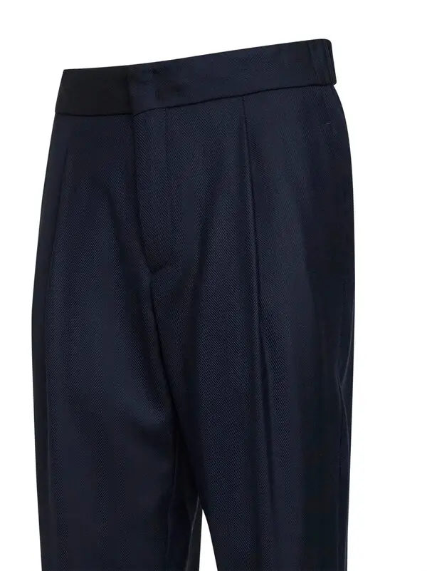 Giorgio Armani Blue Chevron Wool And Cashmere Trousers