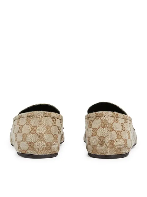Gucci Lived-effect Gg Canvas Moccasin With Horsebit - Cream