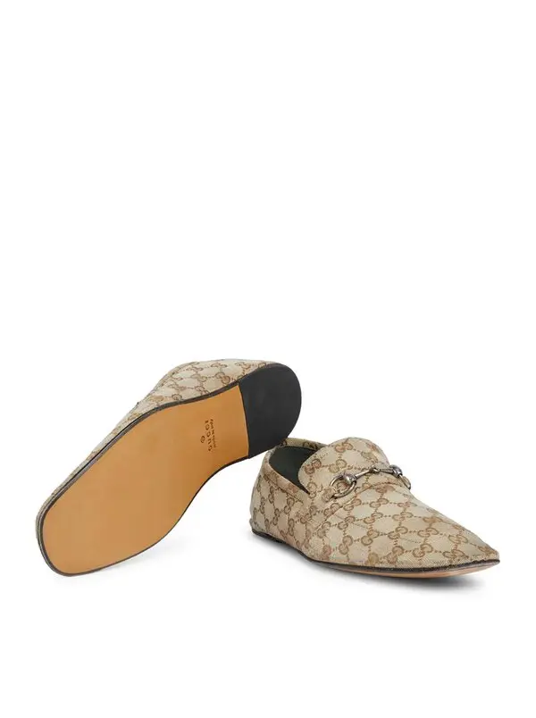Gucci Lived-effect Gg Canvas Moccasin With Horsebit - Cream