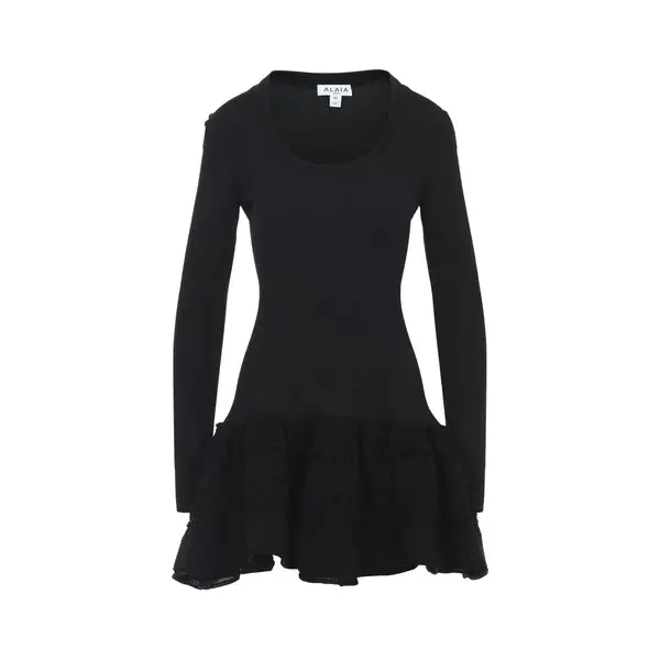 Alaïa Wool Ruffle Mini Dress - Black