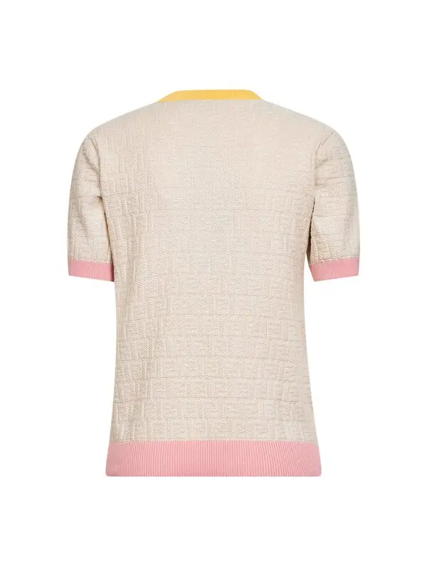Fendi Ecru Ff Cotton And Silk Sweater With Color Block Edges - Multicolor