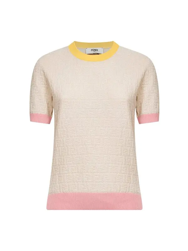 Fendi Ecru Ff Cotton And Silk Sweater With Color Block Edges - Multicolor