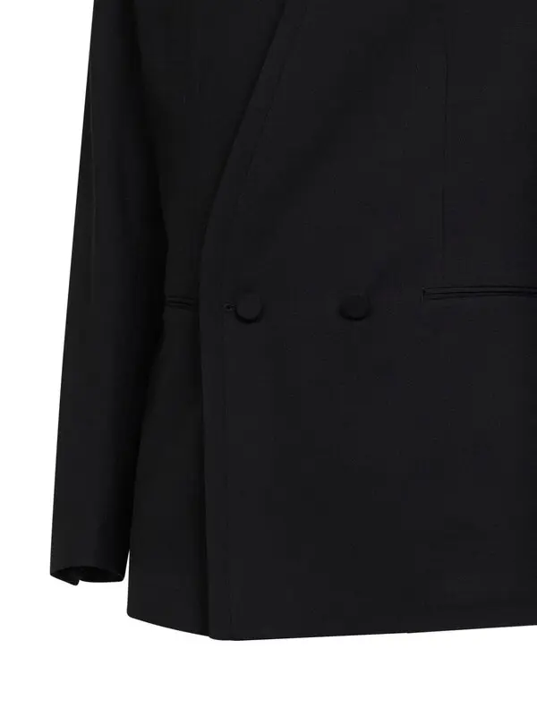 Tagliatore Black Stretch Virgin Wool Blend Cannes Double-breasted Blazer