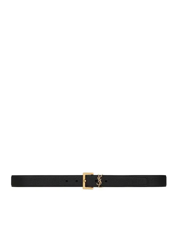 Saint Laurent Cassandre Hammered Leather Belt - Black