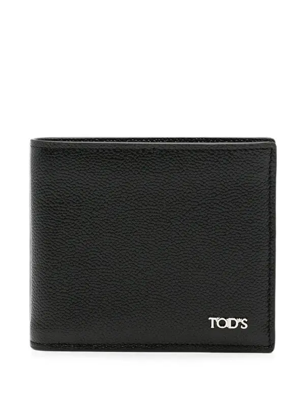 TOD'S Logo Plaque Grained Leather Bi-fold Wallet - Black