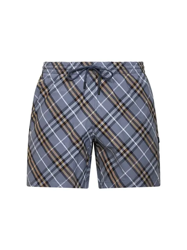 Burberry Wave Blue Check Nylon Check Swim Shorts