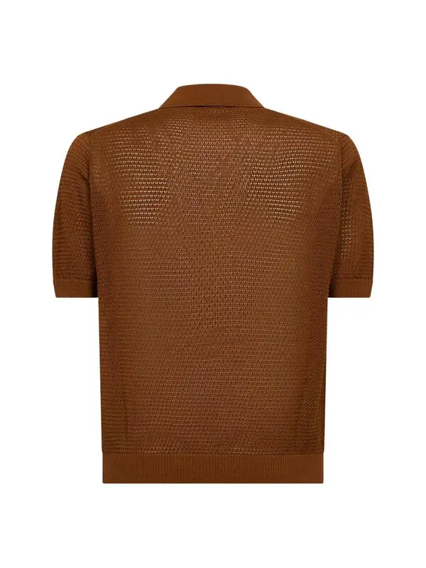 Tagliatore Cognac Cotton Pointelle Knit Polo Shirt - Multicolor