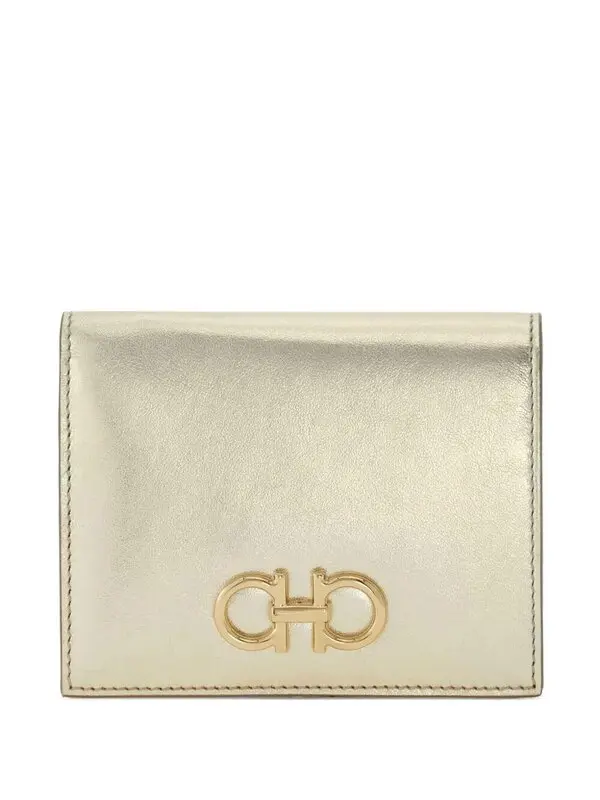 FERRAGAMO Gancini Laminated Leather Compact Wallet - Silver