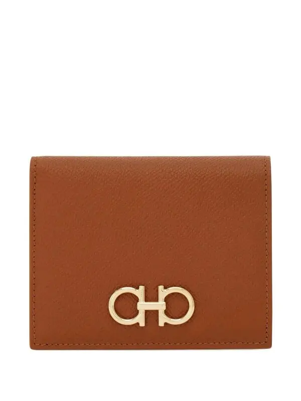 FERRAGAMO Gancini Hammered Leather Compact Wallet - Brown