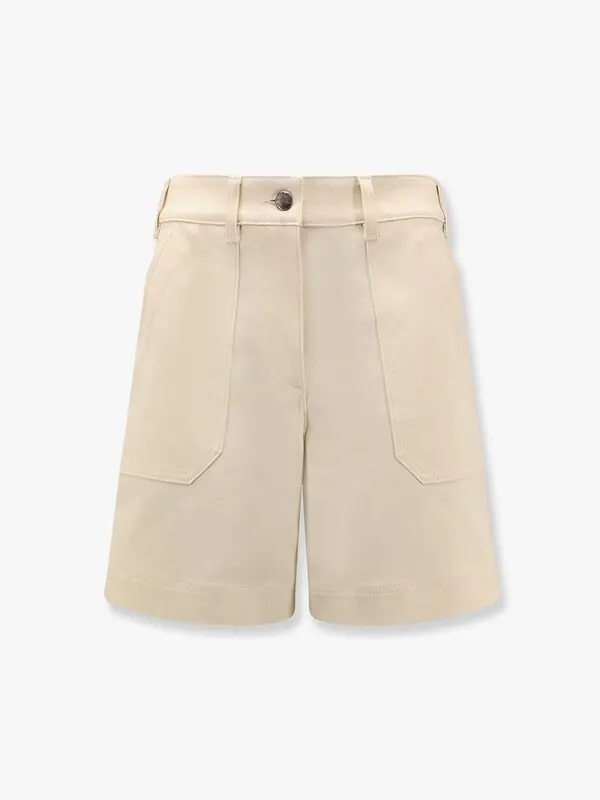 Moncler Stretch Cotton Shorts With Maxi Logo Patch - Cream